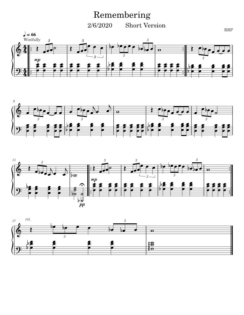 Remembering Sheet music for Piano (Solo) Easy | Musescore.com