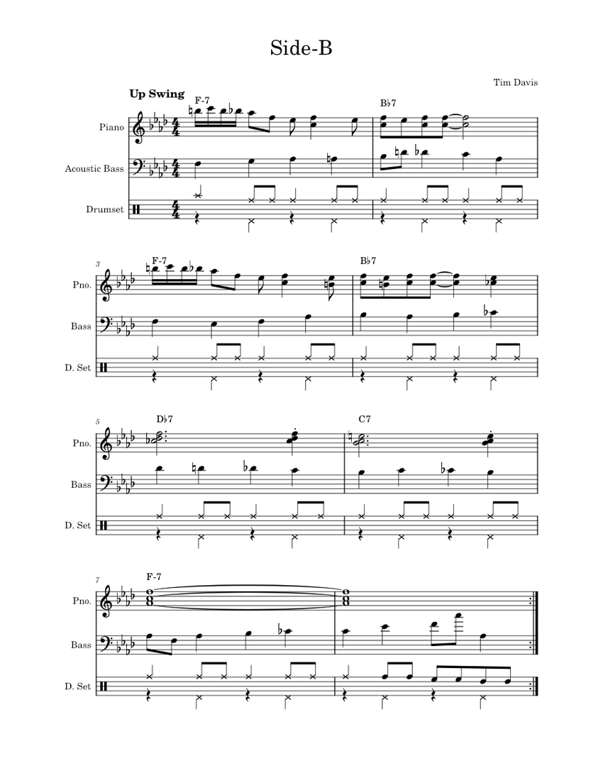 Side-B Sheet Music with Chords for Piano, Bass guitar, Drum group (Jazz ...