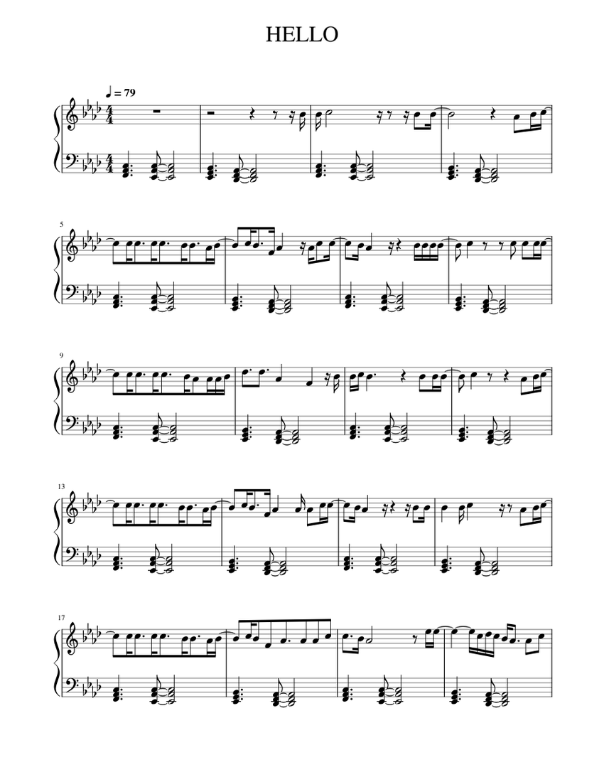 HELLO – Adele Sheet Music for Piano (Solo) Easy | MuseScore.com