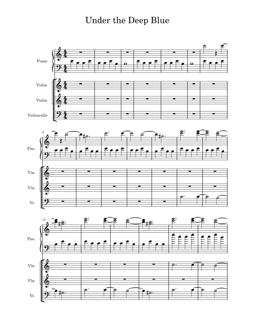 Under the Deep Blue Sheet music for Piano, Violin, Cello (Mixed Quartet ...