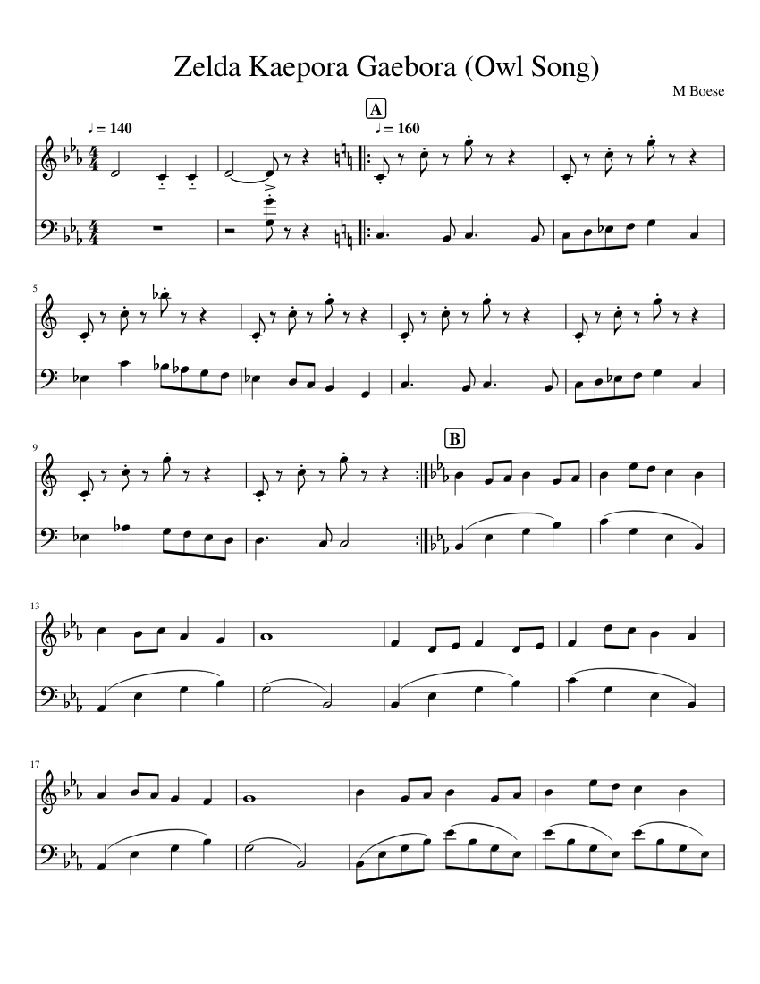 Zelda - Kaepora Gaebora (Owl Song) Sheet music for Piano (Solo) Easy ...