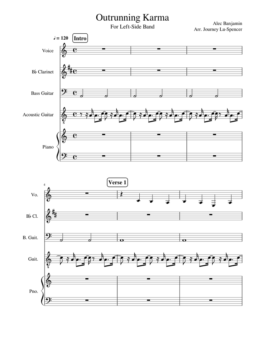 Outrunning Karma Sheet Music with Chords for Piano, Vocals, Clarinet in ...
