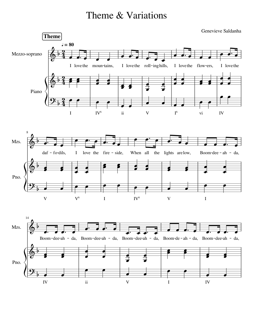 Theme & Variations Sheet music for Piano, Mezzo soprano (Piano-Voice ...