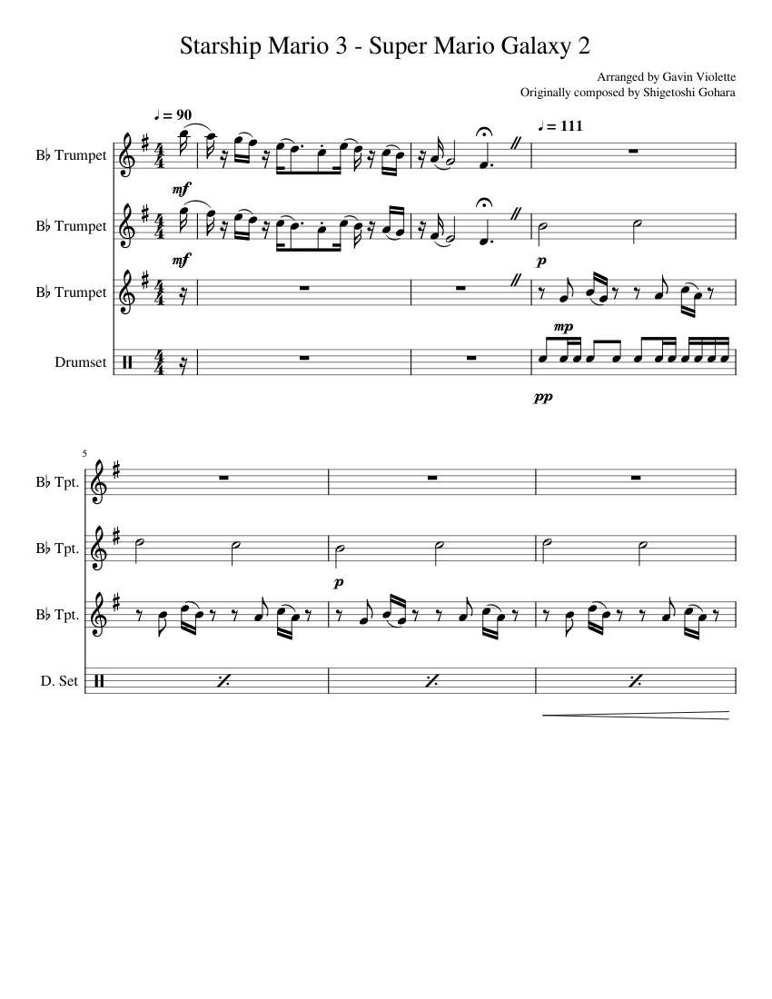 Starship Mario 3 - Super Mario Galaxy 2 (B♭ Trumpet Trio) Sheet music for Trumpet in b-flat ...