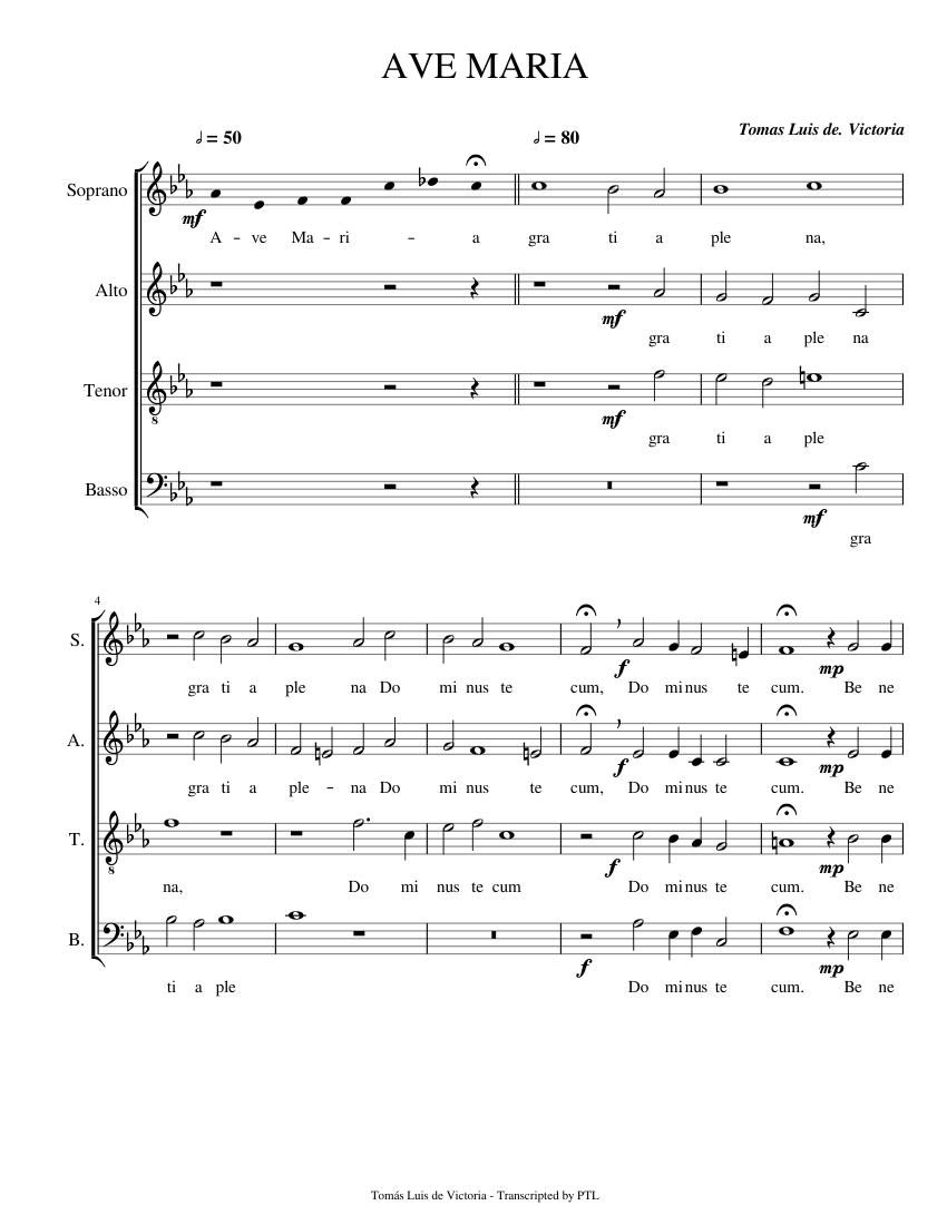 Ave maria - Misc Praise Songs Sheet Music for Soprano, Alto, Tenor ...