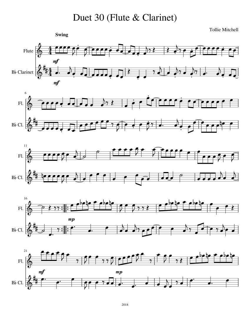 Duet 30 Flute Clarinet Sheet music for Flute, Clarinet in b-flat ...