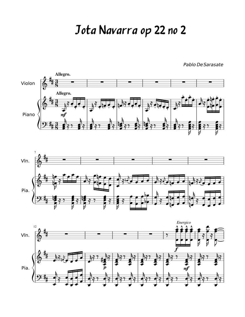 Jota Navarra Sheet Music for Piano, Violin (Solo) | MuseScore.com
