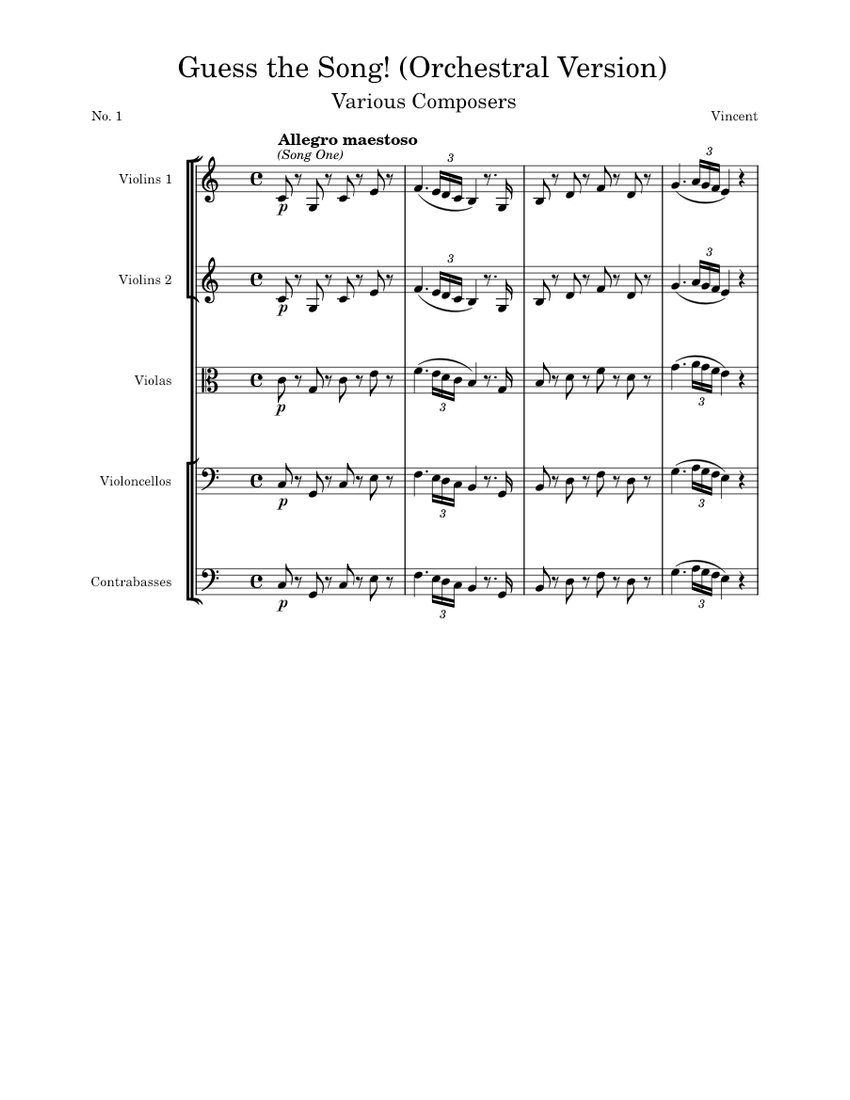 Guess the Song! (Orchestral Version) No. 1 Sheet music for Piano, Flute ...