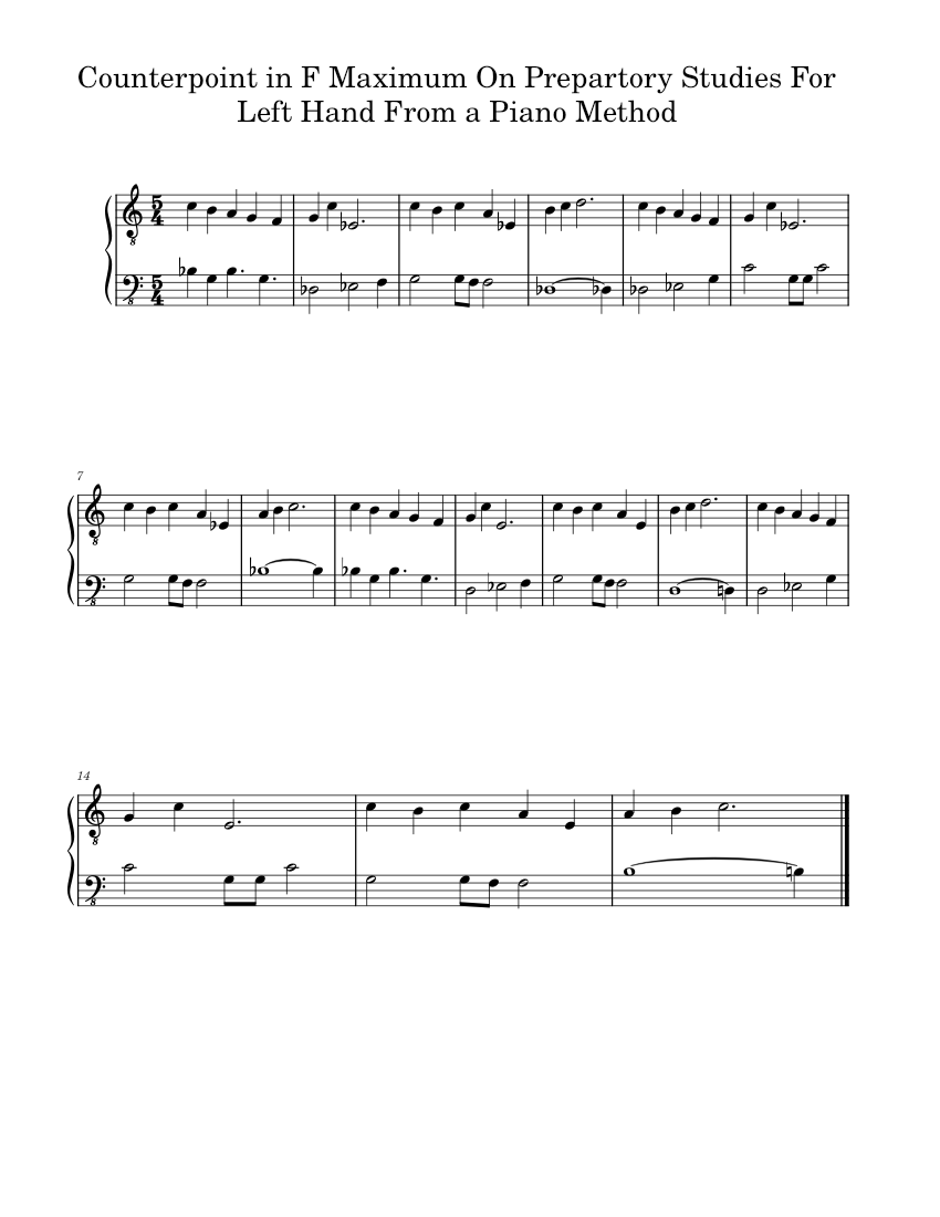 Counterpoint in F Maximum On Prepartory Studies For Left Hand From a ...