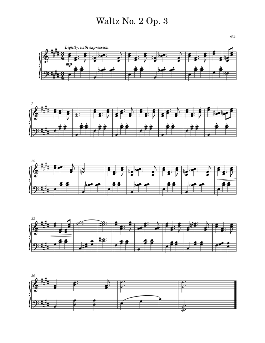Waltz No. 2 Op. 3 by etc. Sheet music for Piano (Solo) Easy | Musescore.com