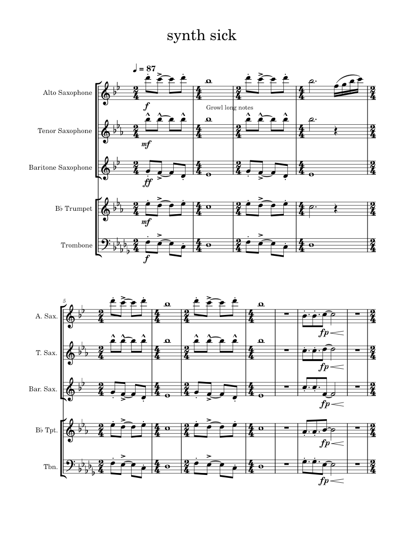 synth sick-nick Sheet music for Trombone, Saxophone alto, Saxophone ...