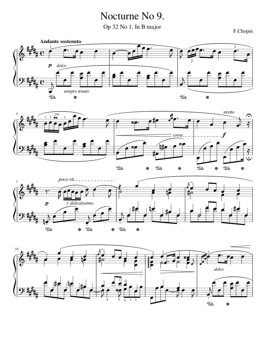 Chopin - Nocturne No 9. Op 32 No 1 in B major Sheet Music for Piano ...