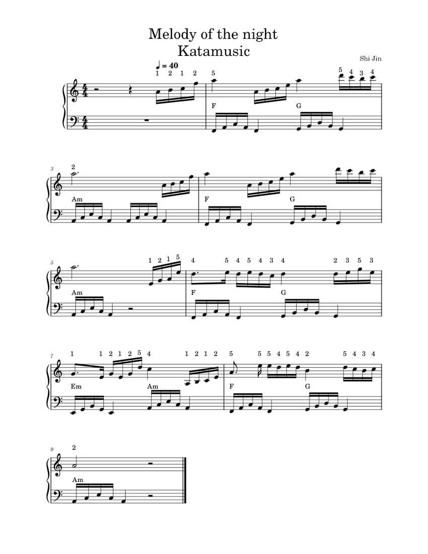 KATA Music – KATA Music Melody of the night Sheet music for Piano (Solo ...