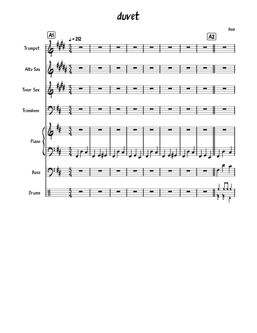 duvet Sheet Music for Piano, Trombone, Saxophone alto, Saxophone tenor ...