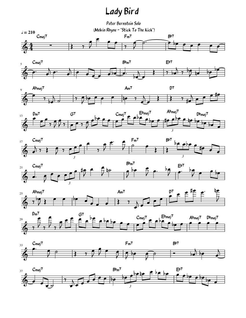 Lady Bird Sheet Music with Chords for Piano (Jazz Band) easy ...
