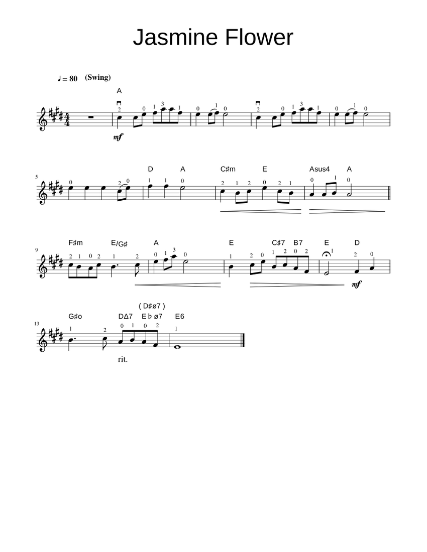 Jasmine Flower - Tradicional China Sheet Music with Chords for Violin ...