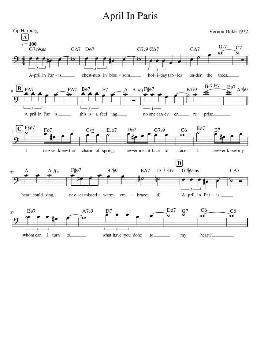 April In Paris Sheet Music with Chords for Trombone (Solo) | MuseScore.com