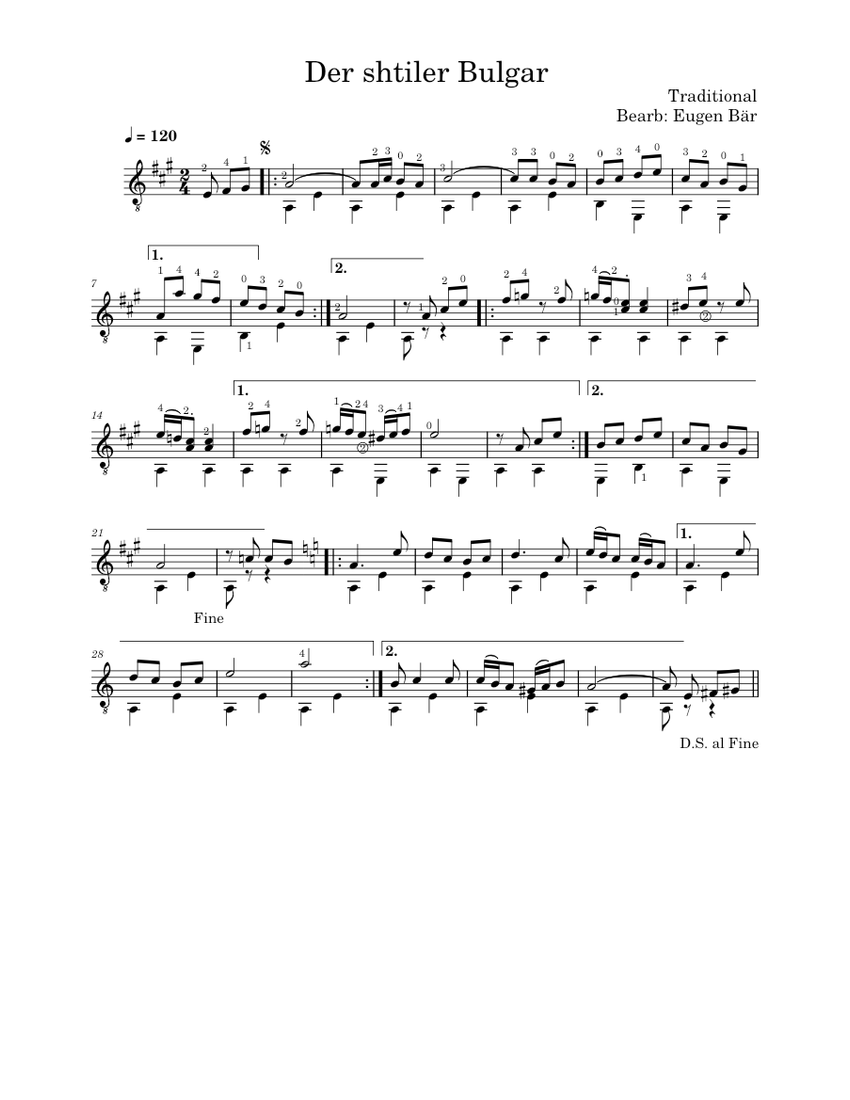 Der shtiler Bulgar Sheet Music for Guitar (Solo) | MuseScore.com