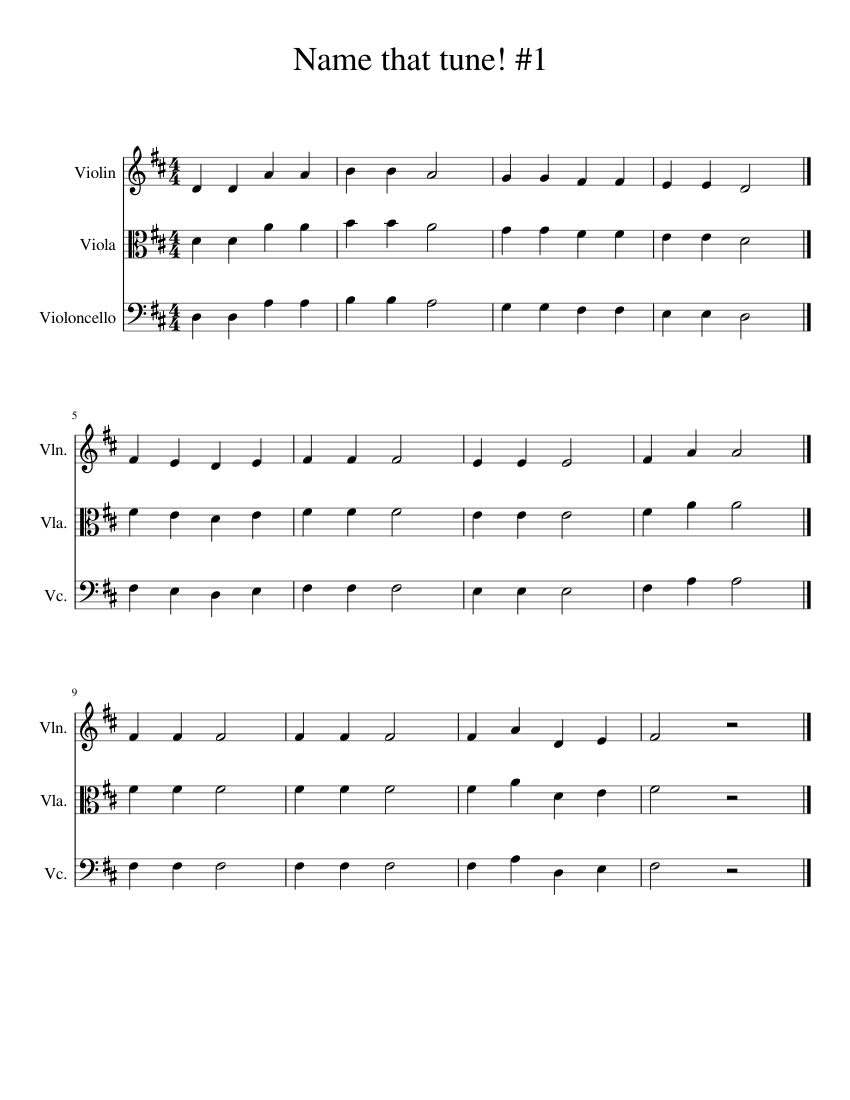 Name that tune! #1 Sheet Music for Violin, Viola, Cello (String Trio ...