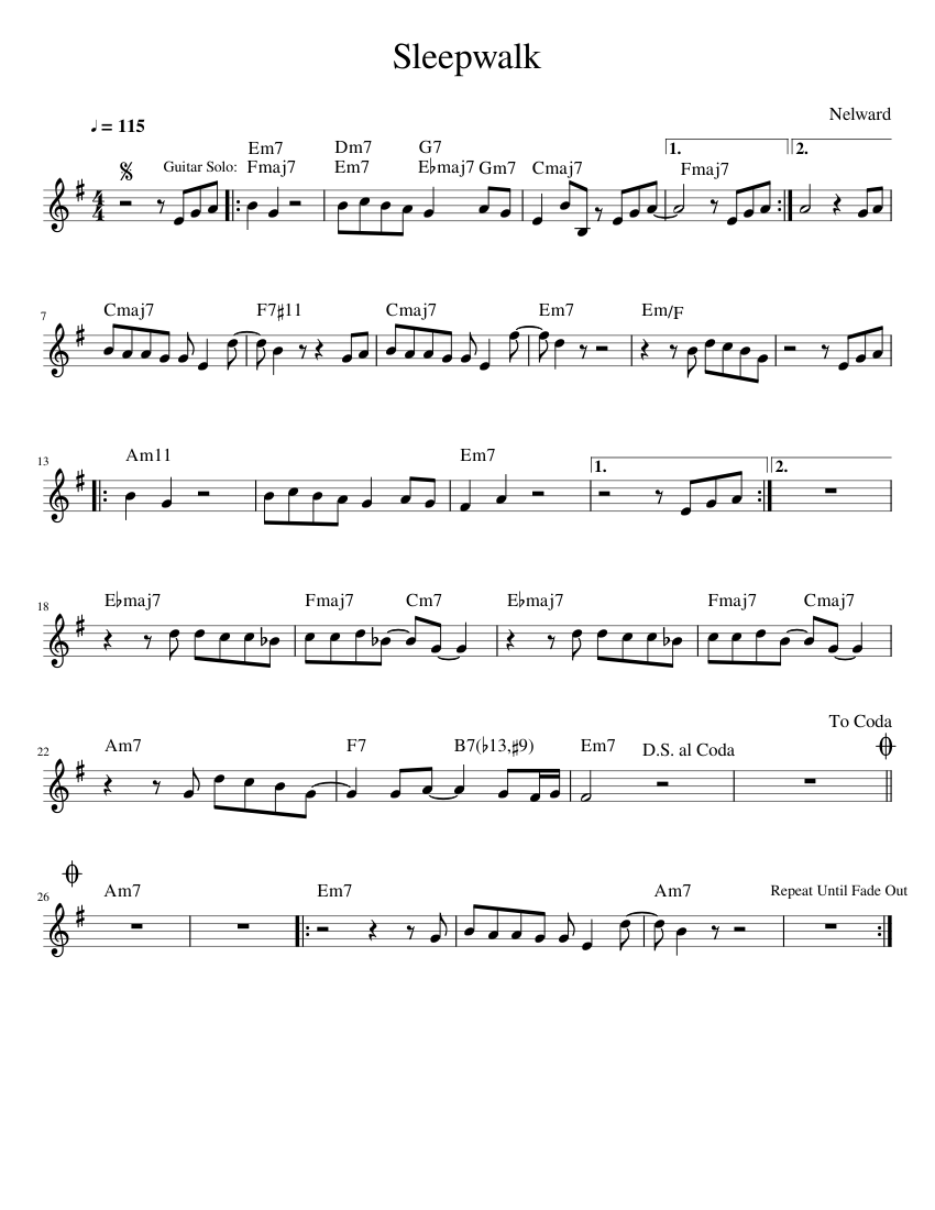 Sleepwalk Sheet Music for Piano (Solo) Easy | MuseScore.com