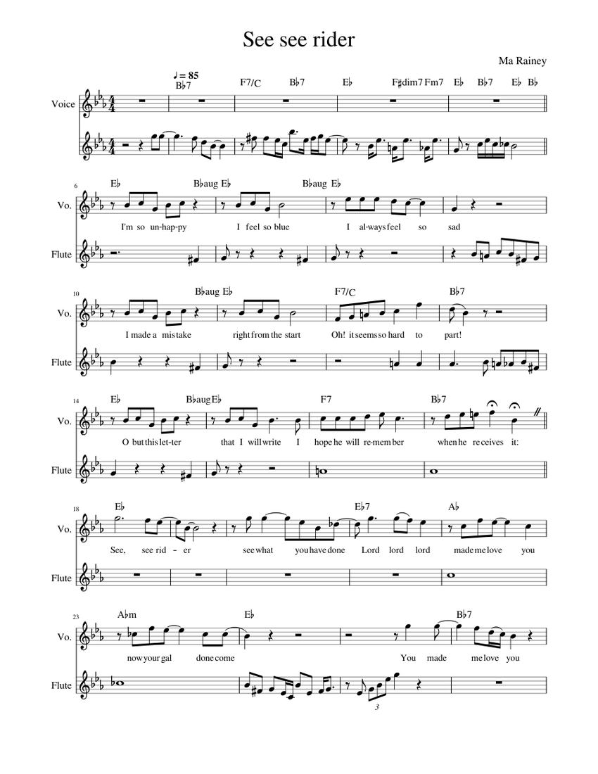 See see rider Sheet Music for Vocals, Violin (Mixed Duet) | MuseScore.com