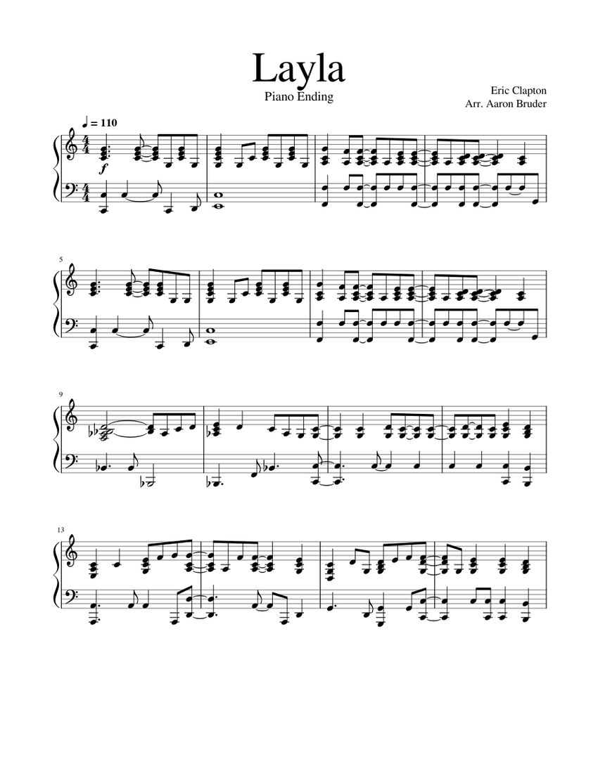 Layla Sheet Music for Piano (Solo) Easy | MuseScore.com