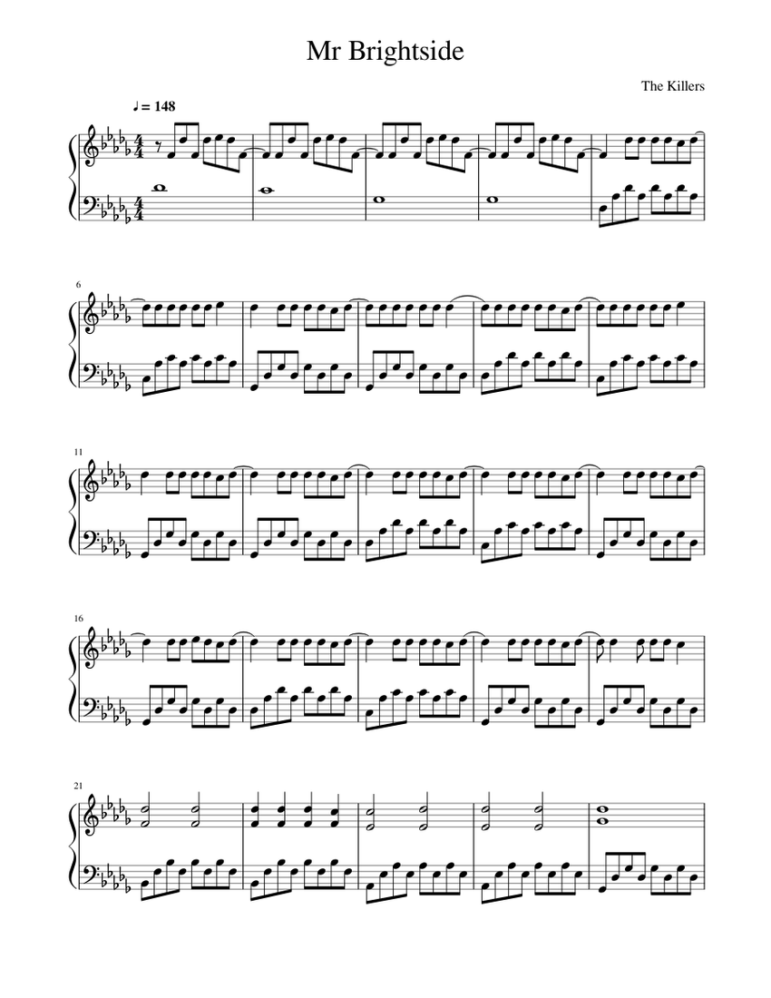 Mr Brightside Sheet Music for Piano (Solo) | MuseScore.com