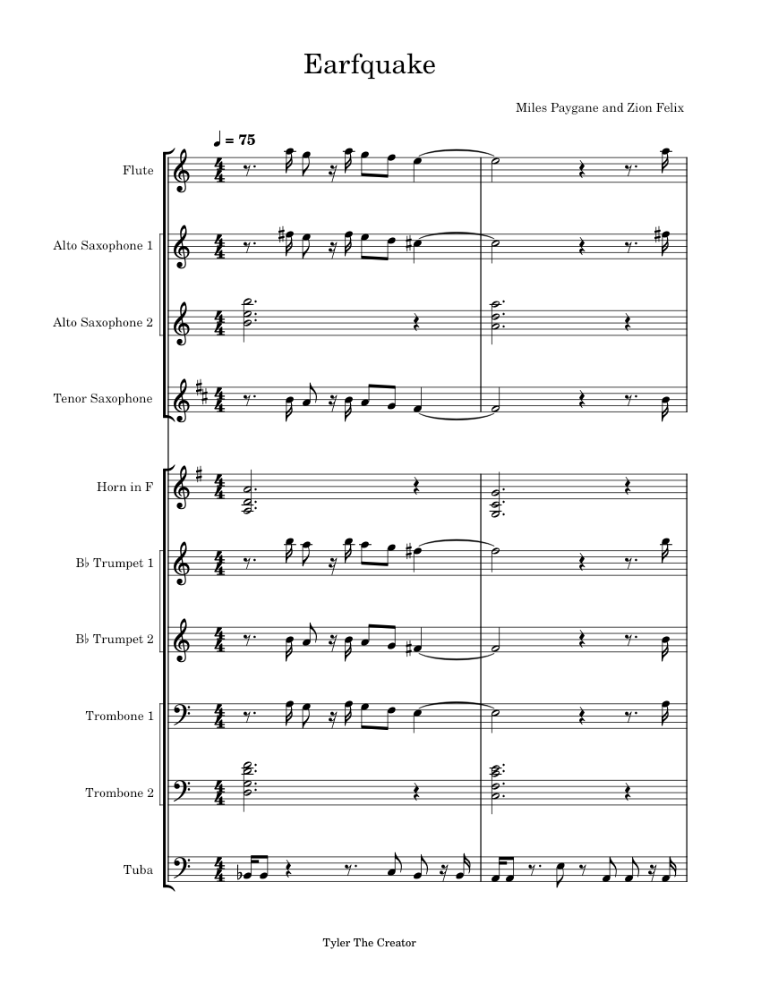 Earfquake – Tyler, The Creator Earfquake Sheet music for Trombone, Tuba ...