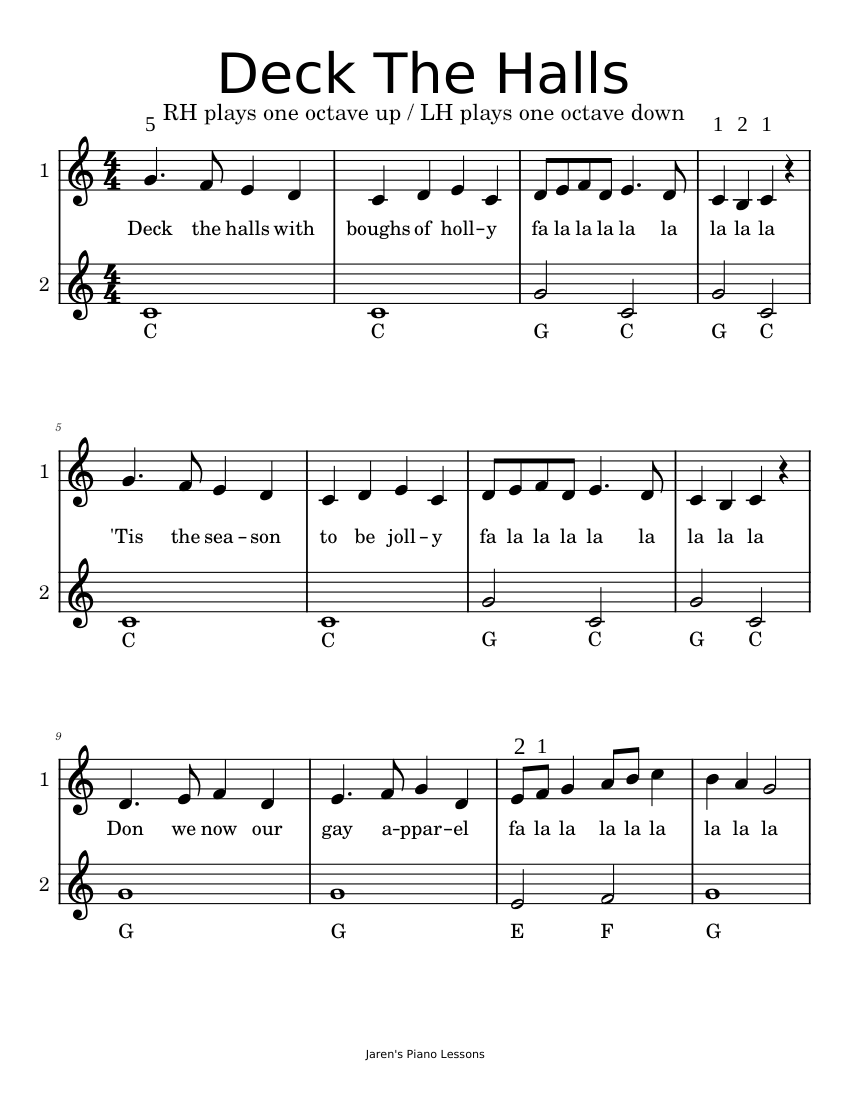 Deck The Halls - super easy piano duet Sheet Music for Piano (Piano Duo ...