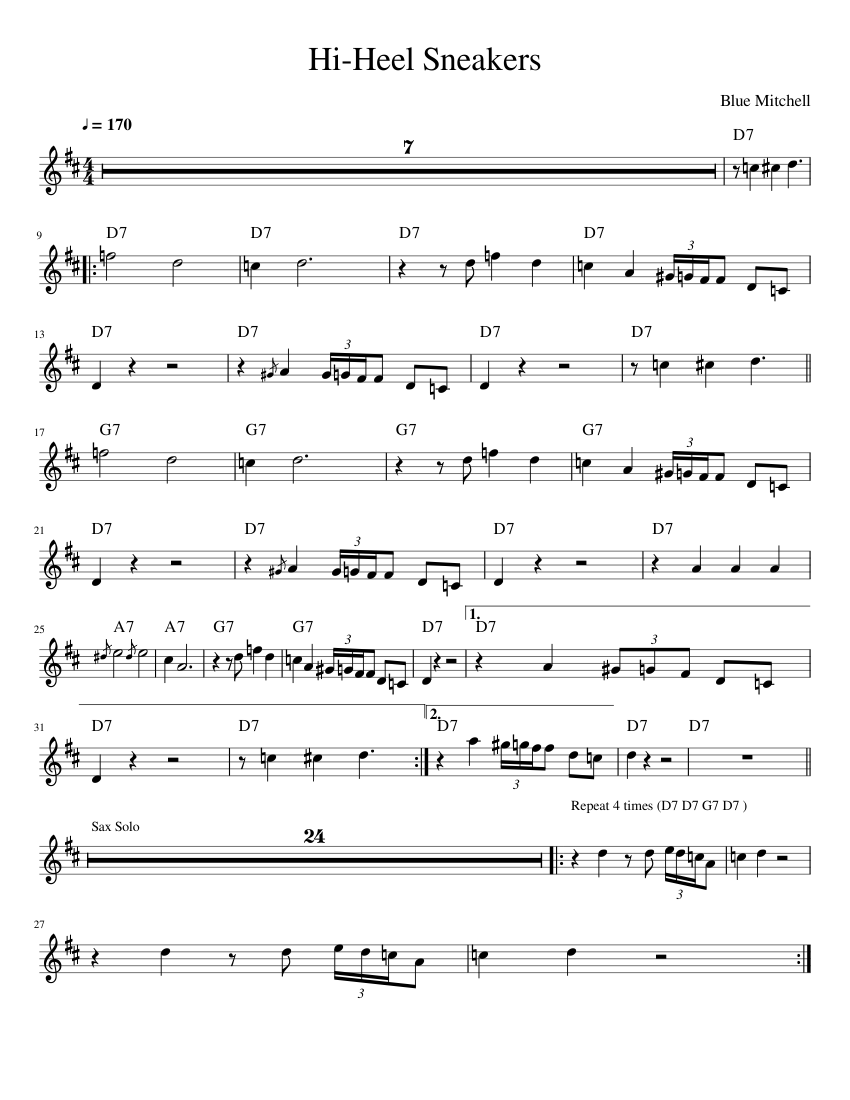 Hi Heel Sneakers Sheet Music with Chords for Trumpet in b-flat (Solo ...