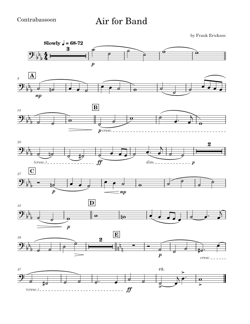 Air for Band – Frank Erickson (custom Contrabassoon part) Sheet music ...