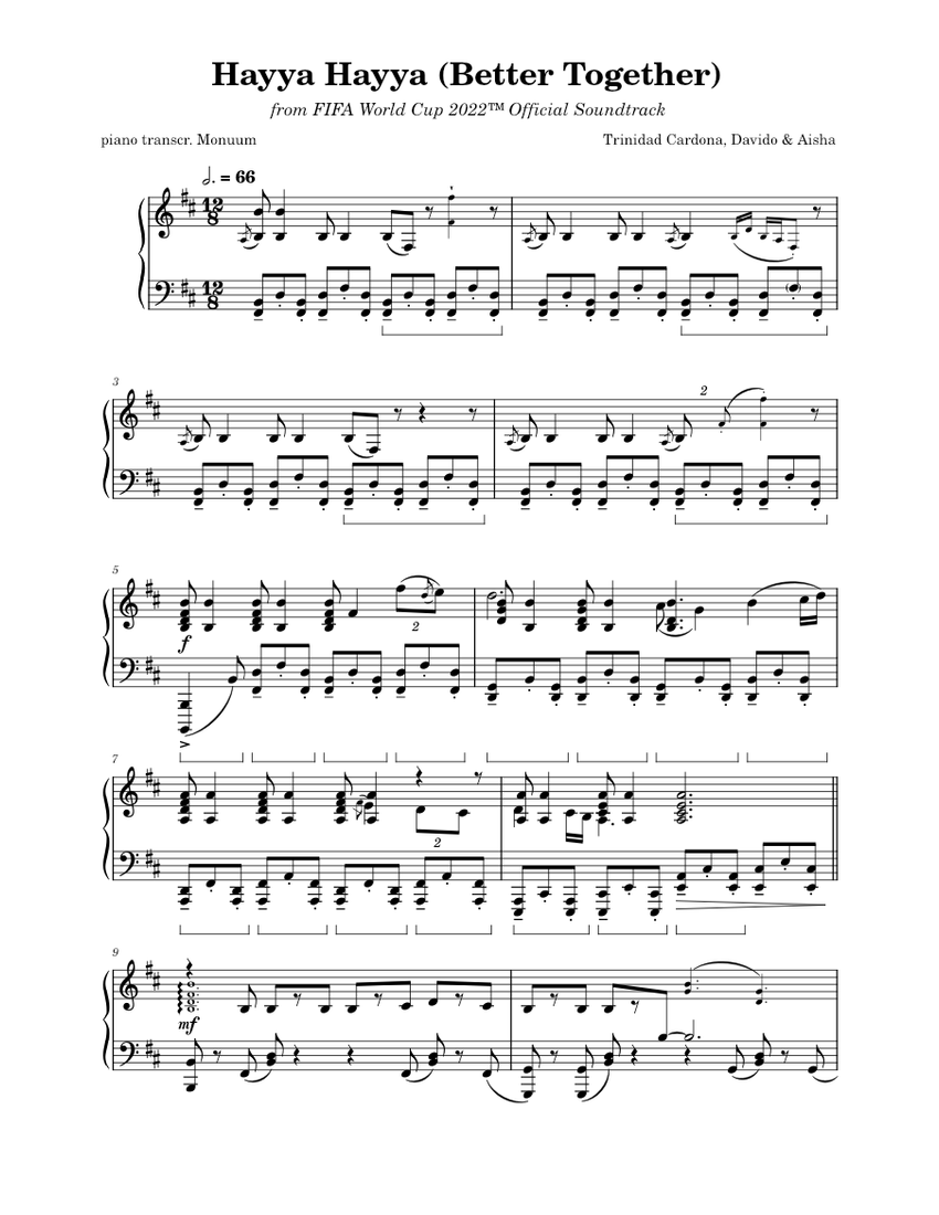 Hayya Hayya – Fifa World Cup 2022 (piano trasncription) Sheet Music for ...