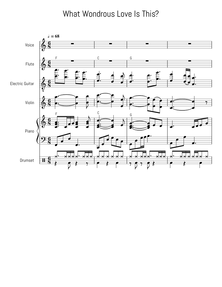 What Wondrous Love Is This Sheet Music for Piano, Vocals, Flute, Violin ...