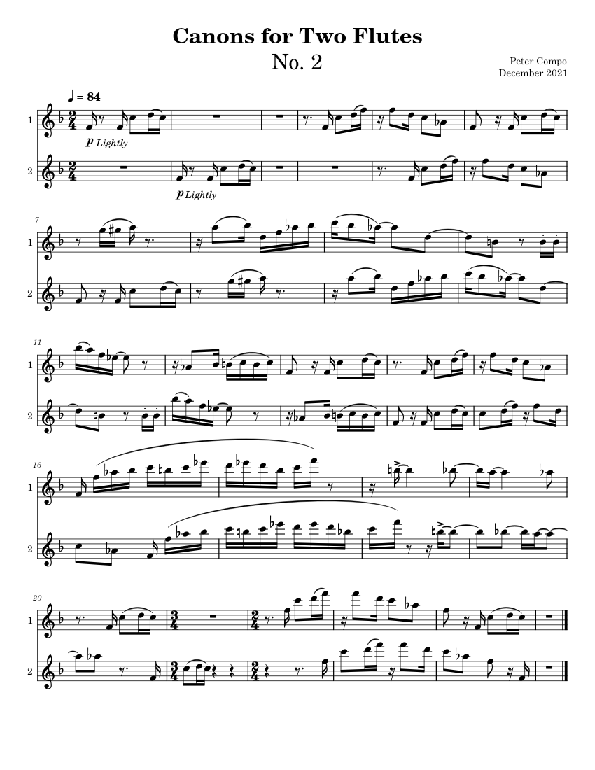 Canons for Two Flutes No. 2 (1st Page) Sheet music for Flute (Woodwind ...