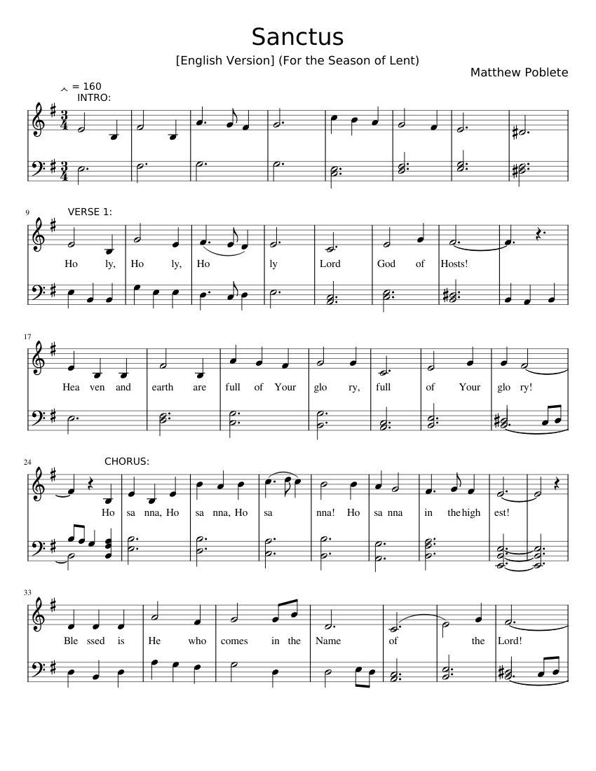 Sanctus Sheet Music for Piano (Church Choir) Easy | MuseScore.com