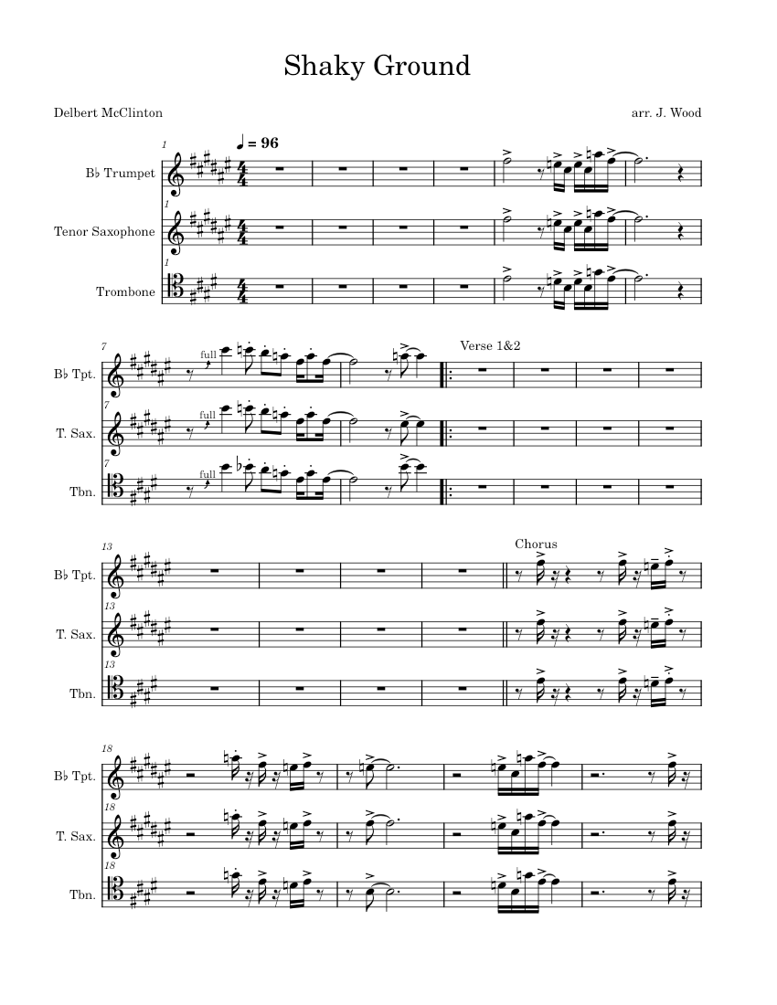 Shaky Ground Sheet Music for Trombone, Saxophone tenor, Trumpet in b ...