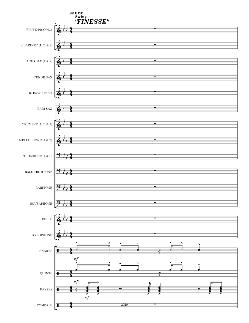 Finesse (with drum&bass jam) O/D stand tune for Raptor Band Sheet music ...