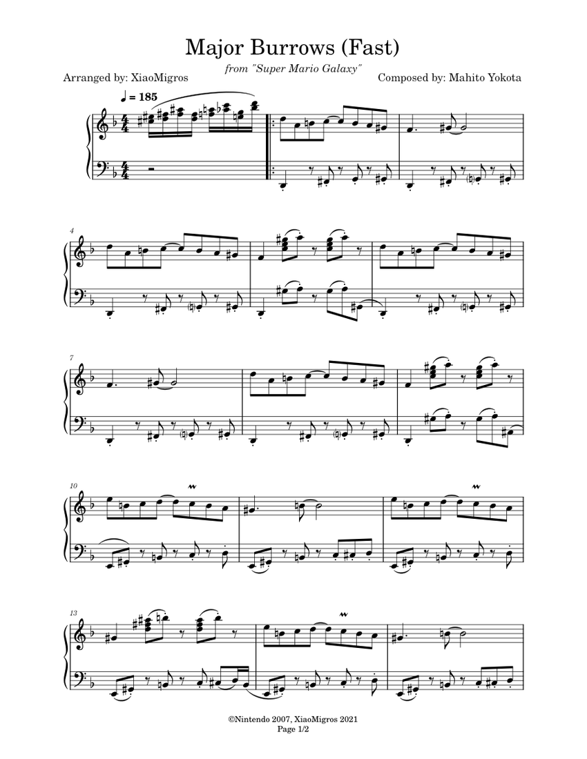 Major Burrows (Fast) - Super Mario Galaxy Sheet music for Piano (Solo ...