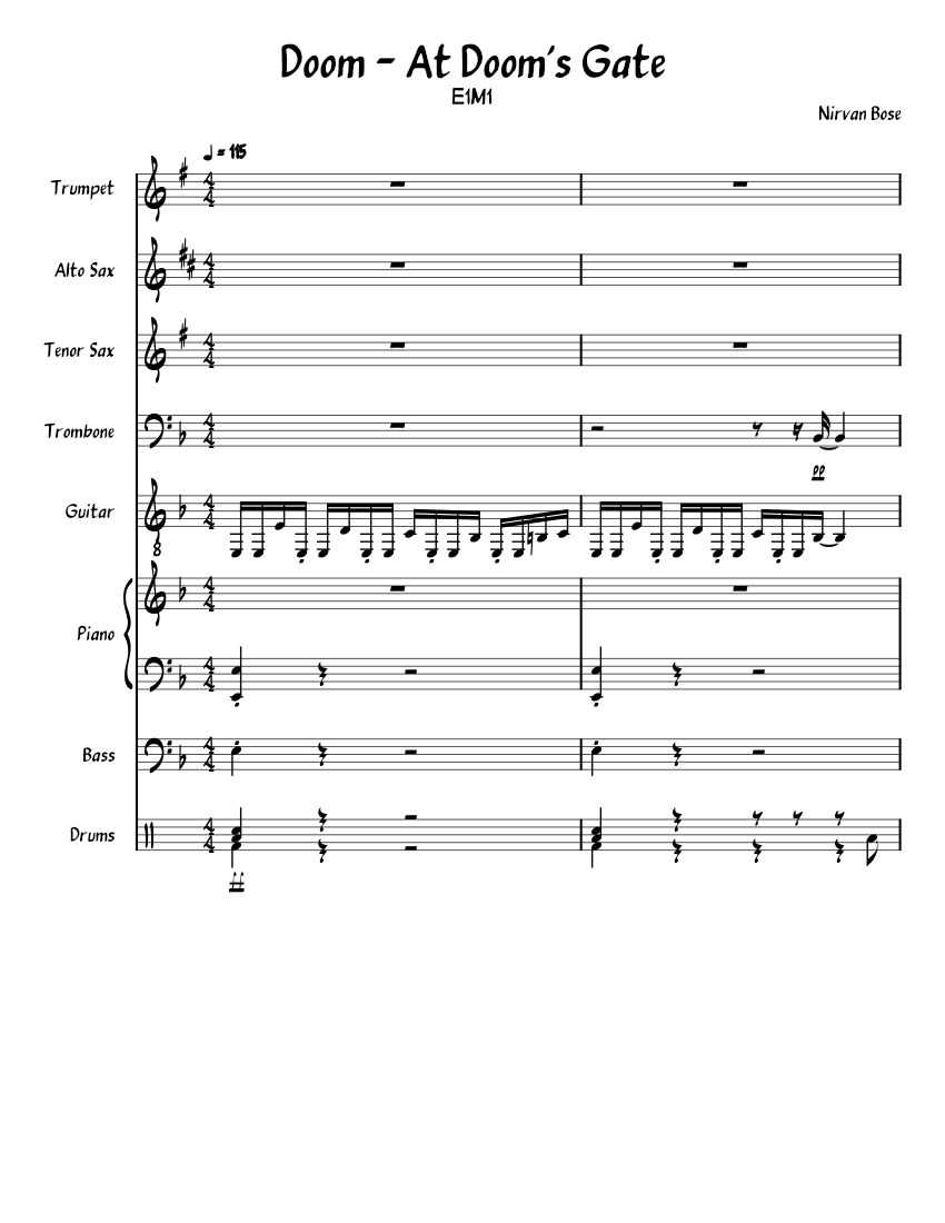 Doom - At Doom's Gate Sheet Music for Piano, Trombone, Saxophone alto ...