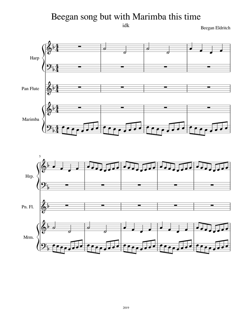 Beegan song marimba Sheet music for Marimba, Harp, Flute other (Mixed ...