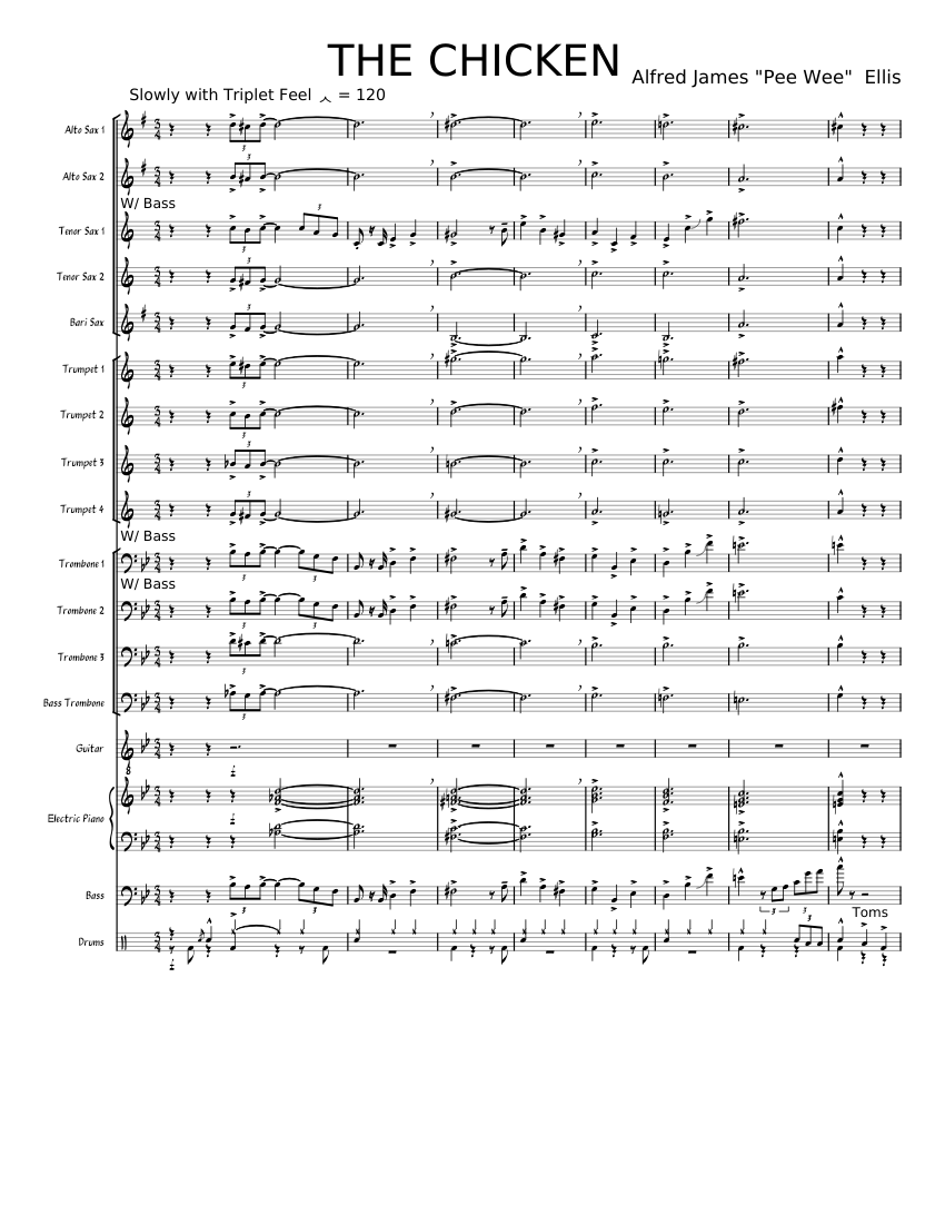 The Chicken - JAZZ - Alfred James Ellis - Full Big Band Score Sheet ...
