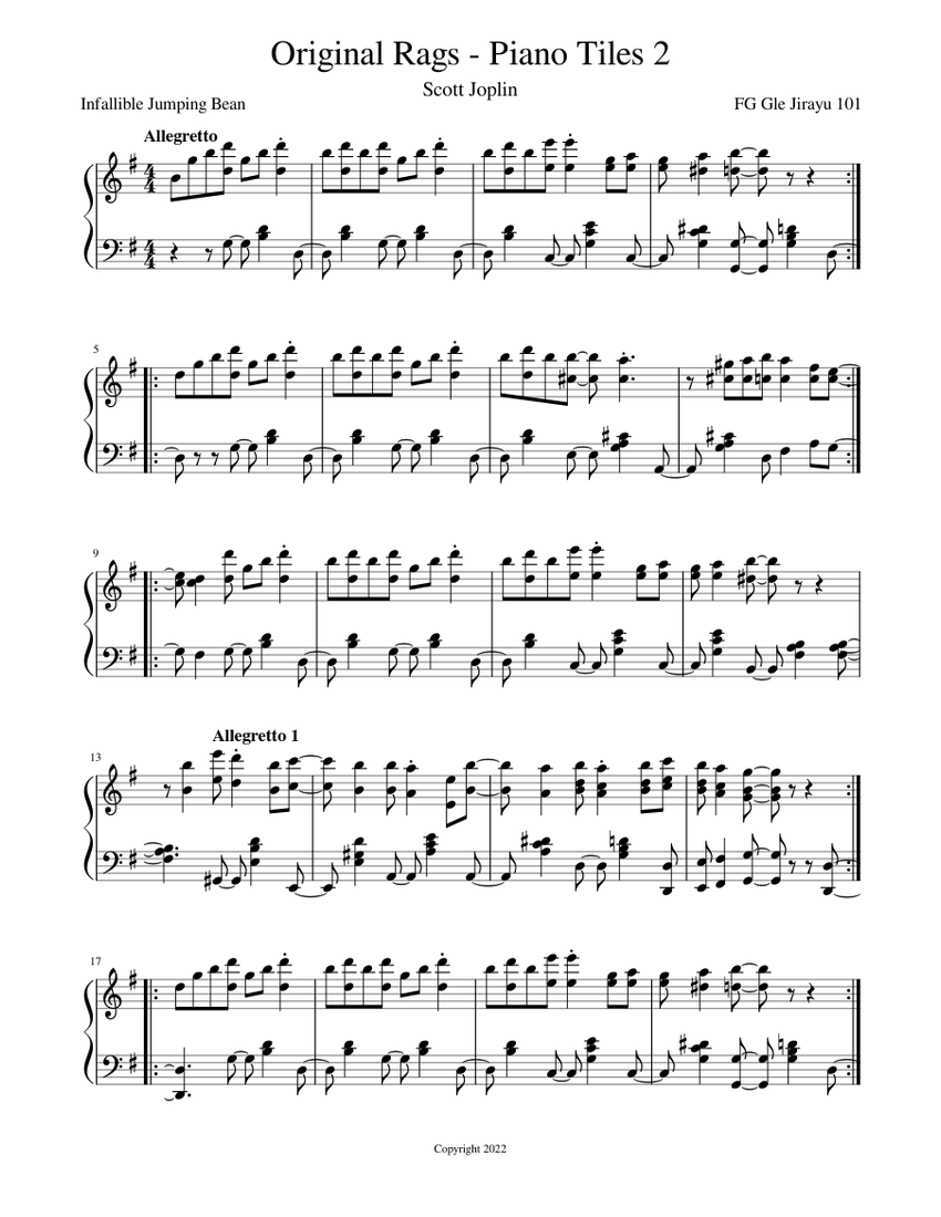 Original Rags - Piano Tiles 2 Sheet music for Piano (Solo) | Musescore.com