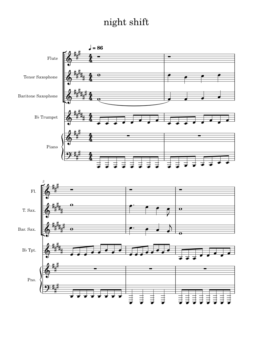 night shift v2 Sheet music for Piano, Flute, Saxophone tenor, Saxophone baritone & more ...