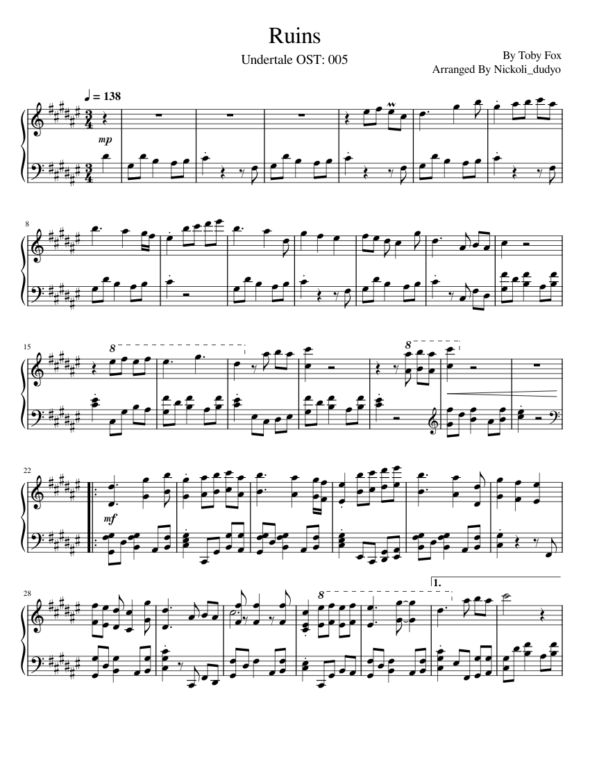 Ruins -- Undertale OST 005 Sheet music for Piano (Solo) | Musescore.com