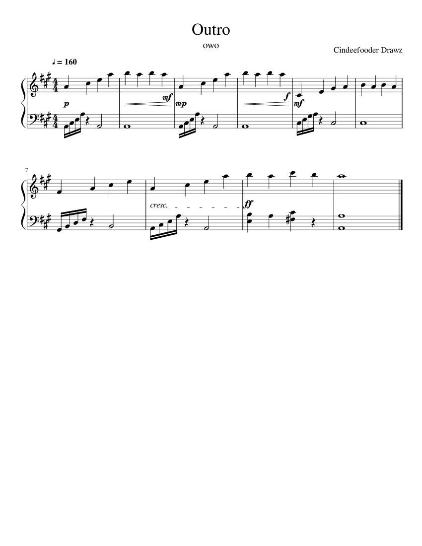 Outro Sheet music for Piano (Solo) | Musescore.com