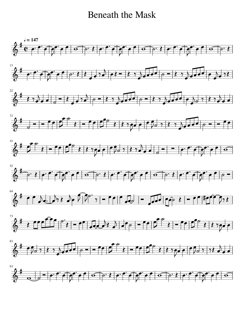 Beneath the Mask asx Sheet Music for Saxophone alto (Solo) | MuseScore.com