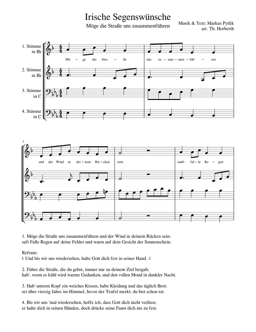 Irische Segenswünsche - Möge die Straße uns zusammenführen Sheet music for Trombone, Tuba ...