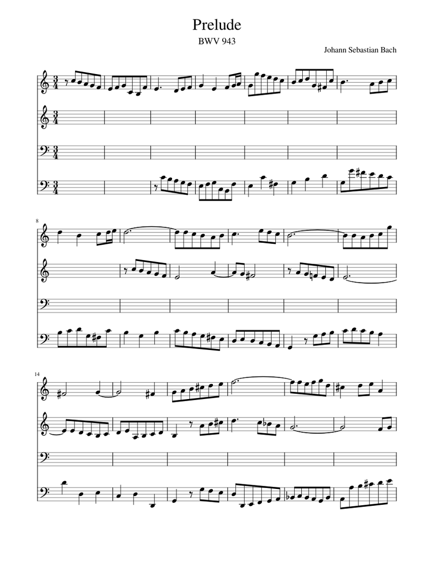 Johann Sebastian Bach - Prelude Sheet music for Piano (Mixed Quartet ...