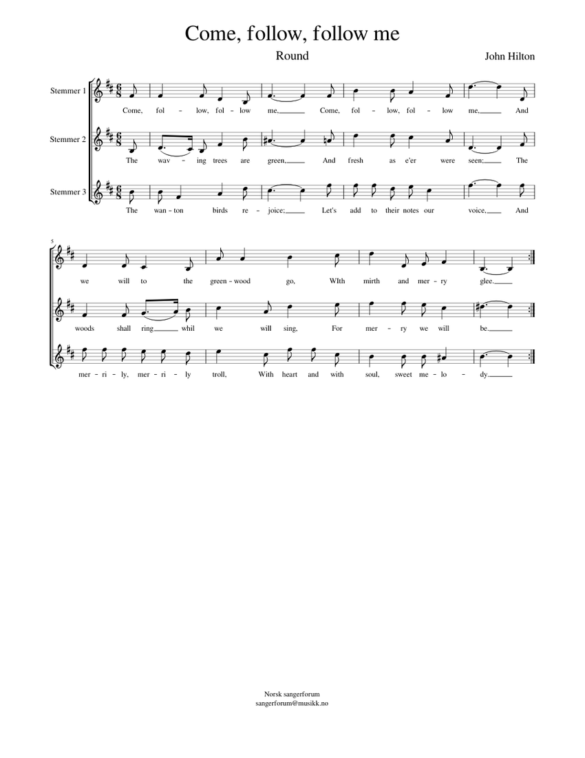 Come, follow, follow me - piano tutorial