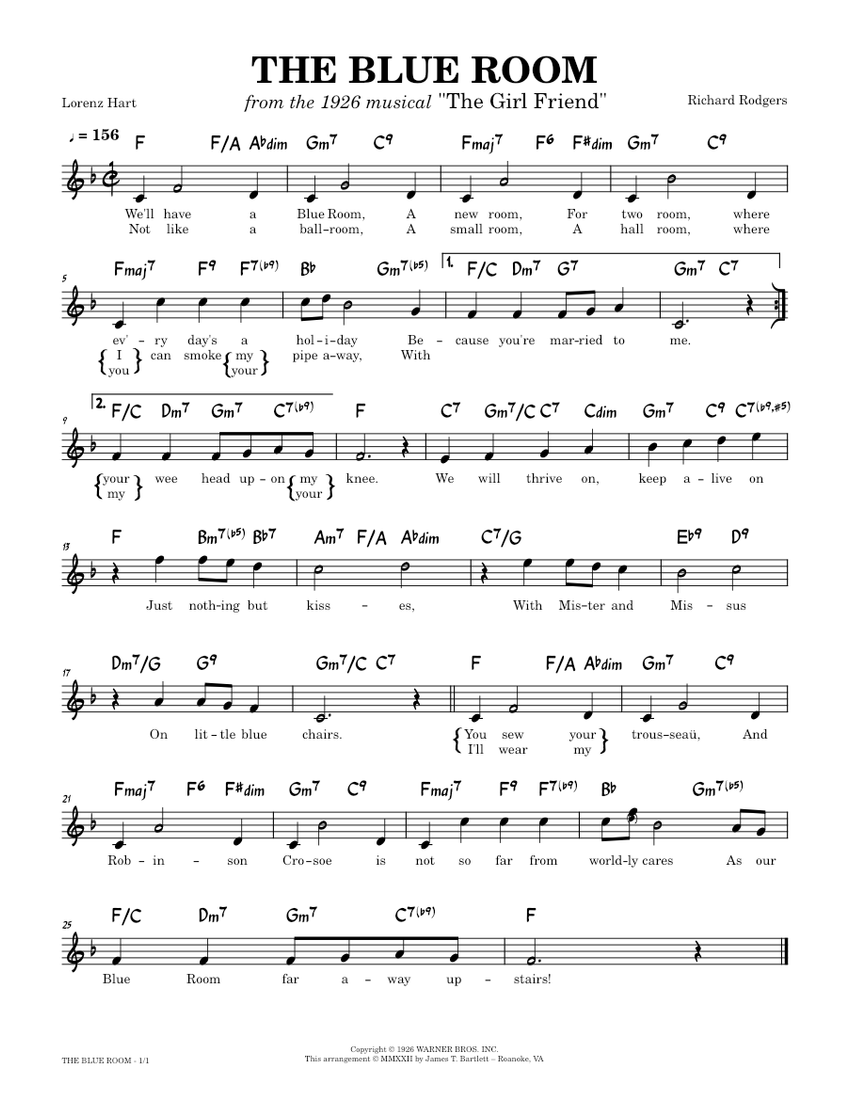 The Blue Room [lead sheet] Sheet Music with Chords for Piano (Solo ...